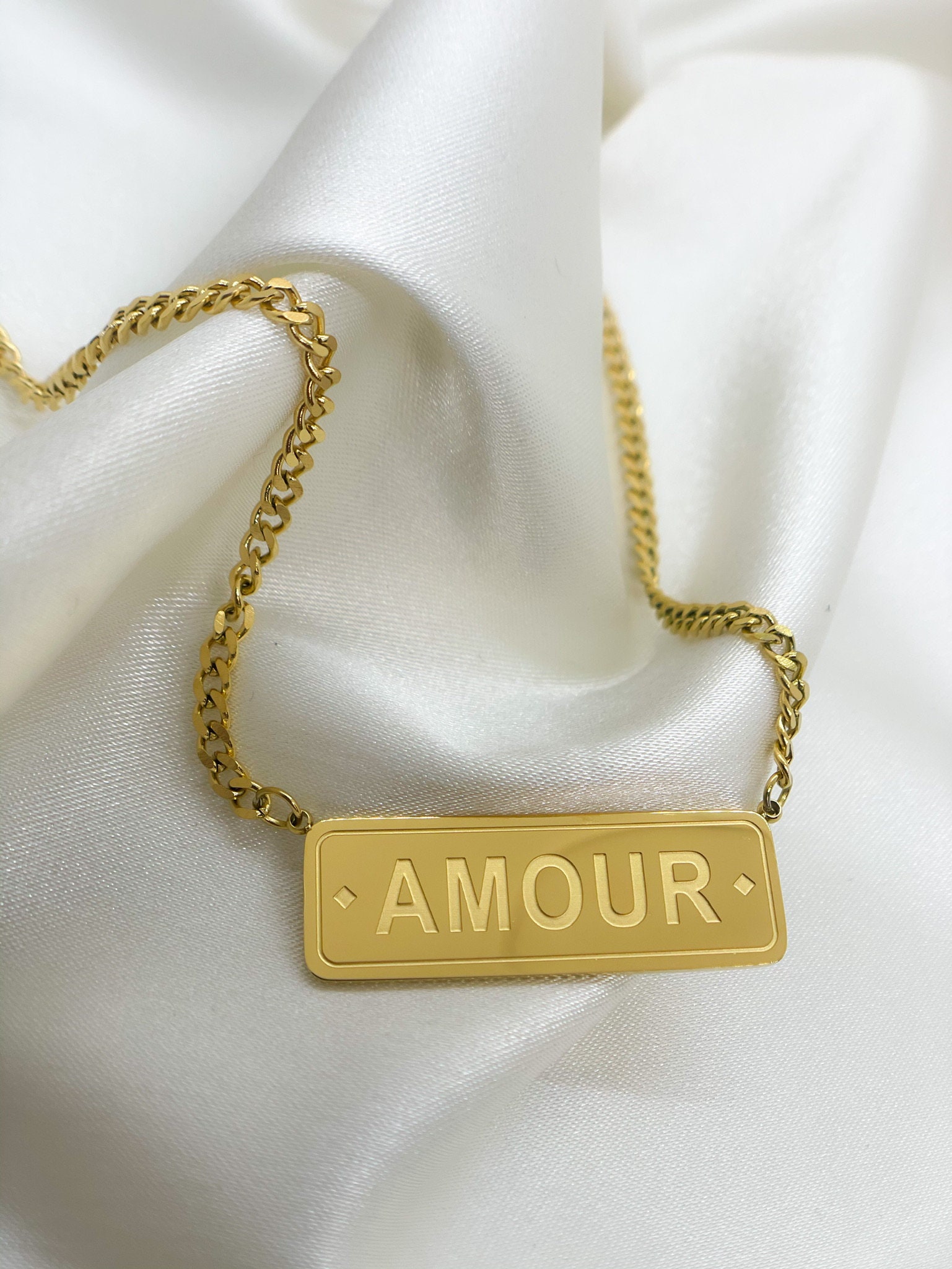 14k Gold Amour Word Necklace, Love Necklace Jewelry Valentines Day Gift ...