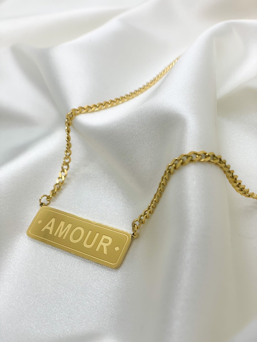 14k Gold Amour Word Necklace, Love Necklace Jewelry Valentines Day Gift ...
