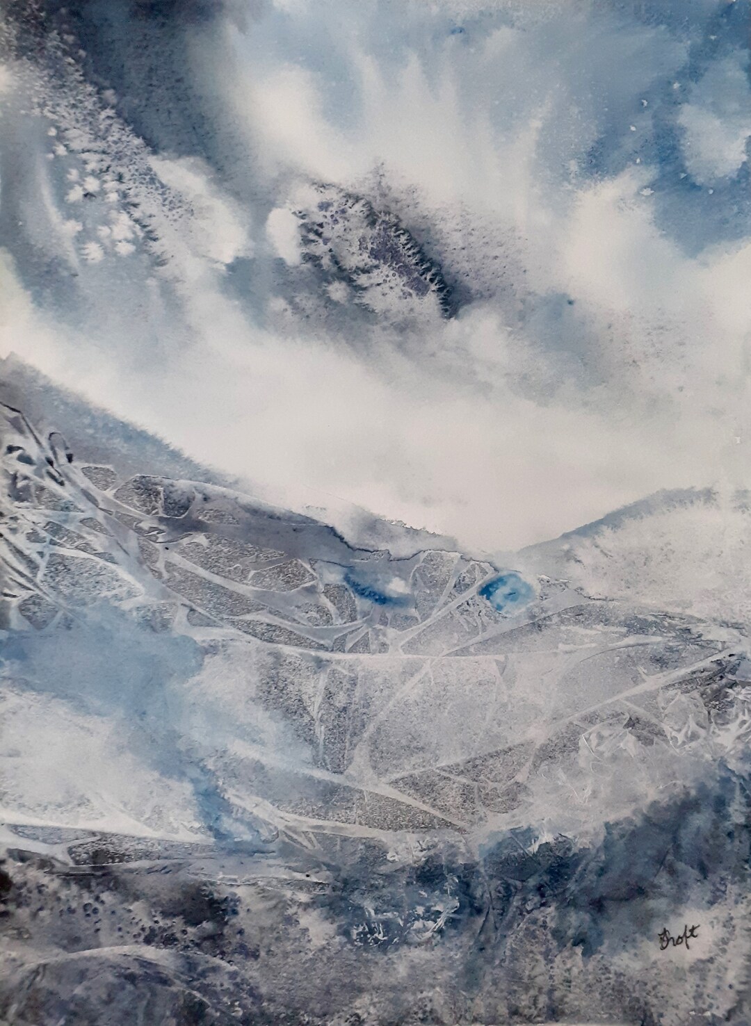 Abstract Winterlandscape Original Art. Atmospheric Mountain Watercolour ...
