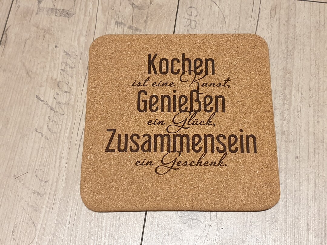 Topfuntersetzer aus Kork mit Spruch, Geschenkidee, Küche, Dekoration ...