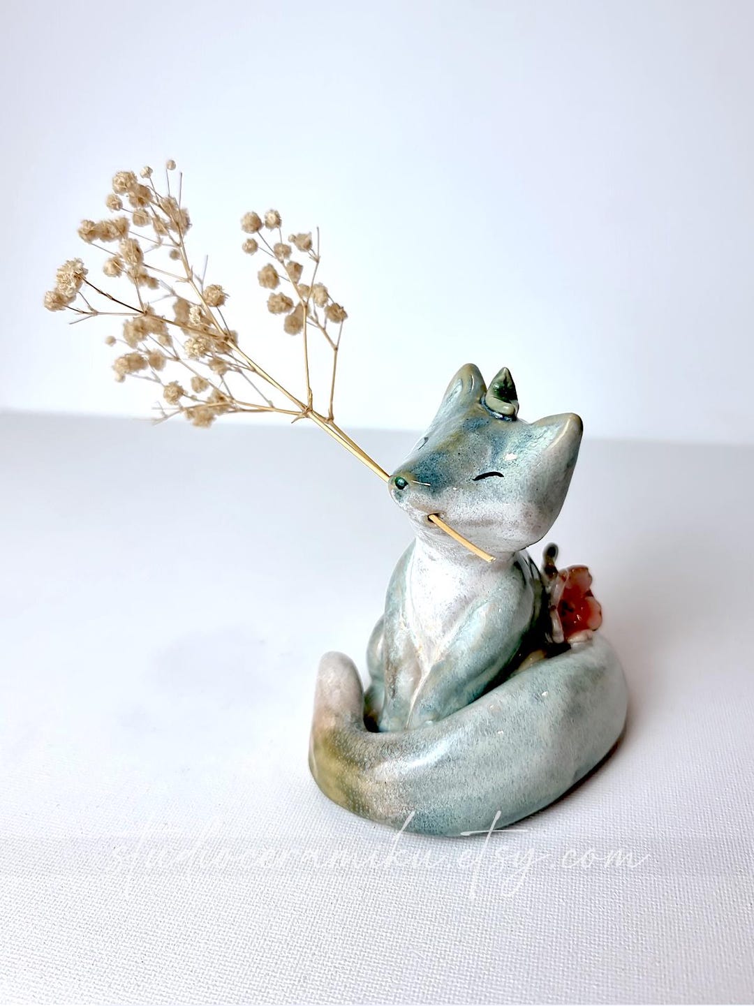 Ceramic Fox Figurine Sculpture Flower Holder Elegant Decoration Nature ...