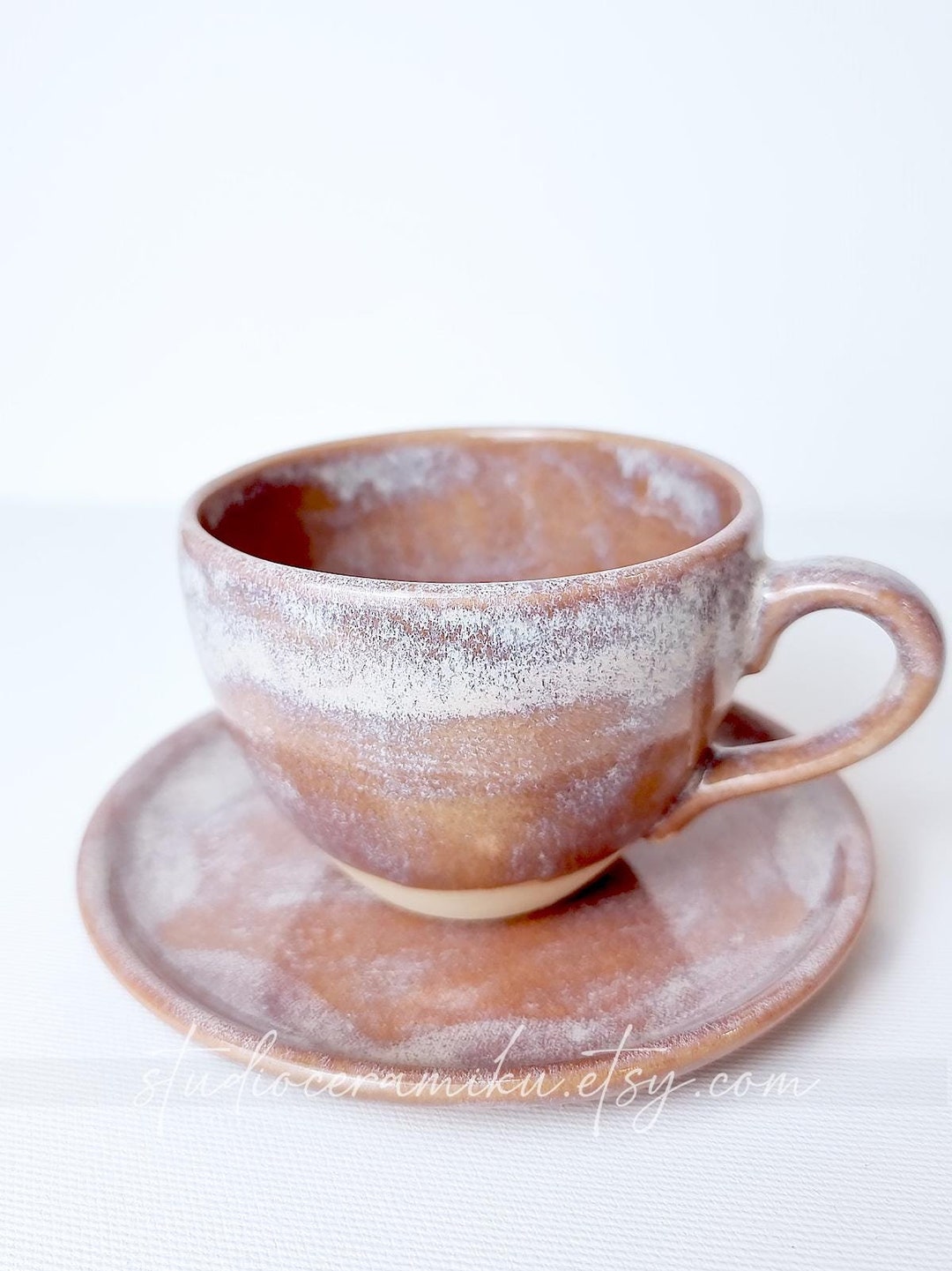 Ceramic Modern Tea Cup With Saucer Rustic Style Artisan Craft Waterfall ...