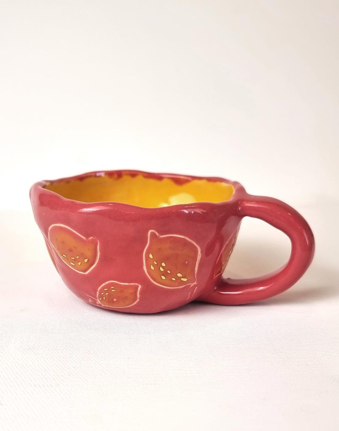Ceramic Small Mug Lemon Design Rustic Style Artisan Mediterranean Italy ...