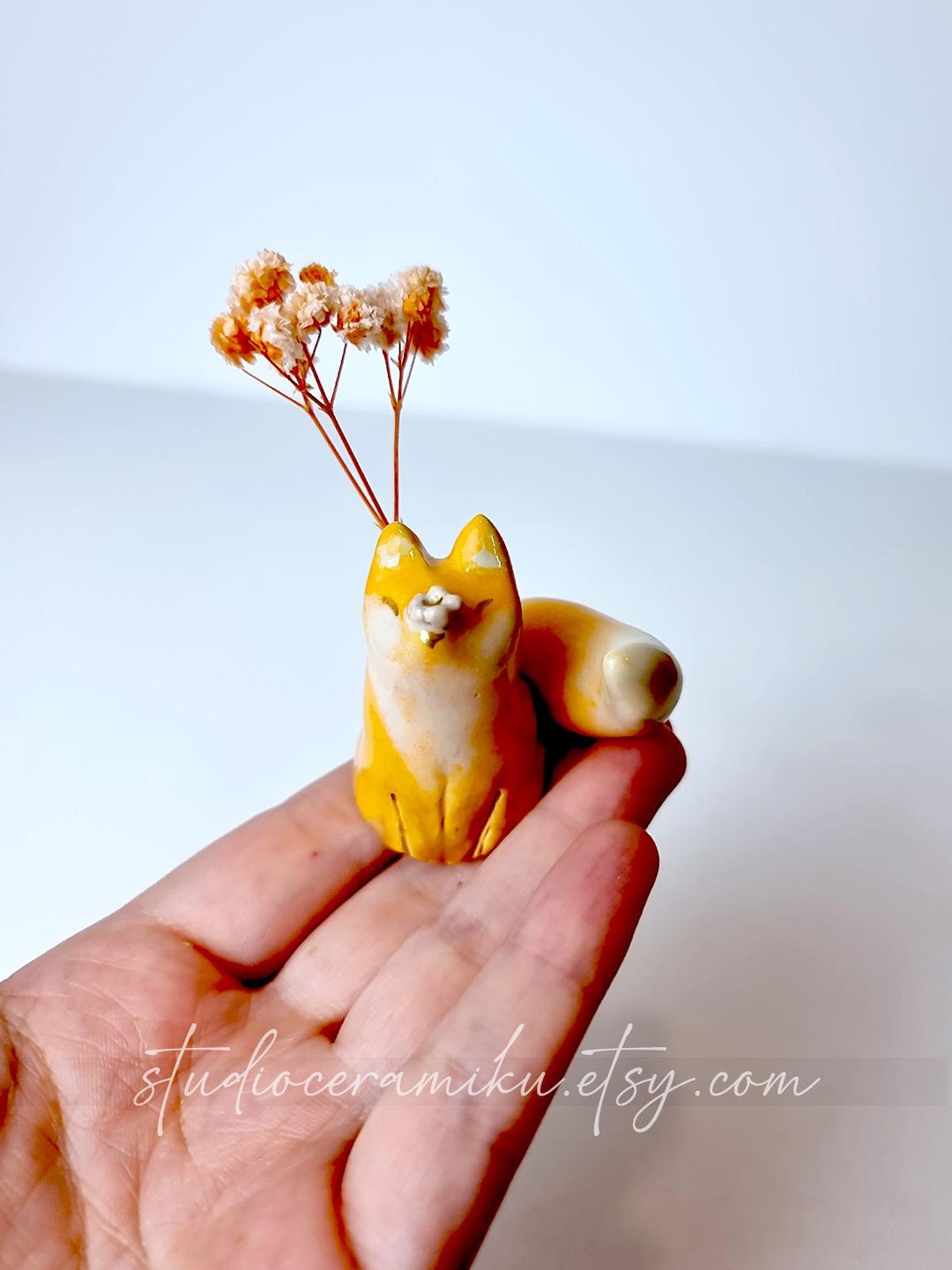 Ceramic Red Fox Figurine Sculpture Flower Holder Elegant Decoration ...