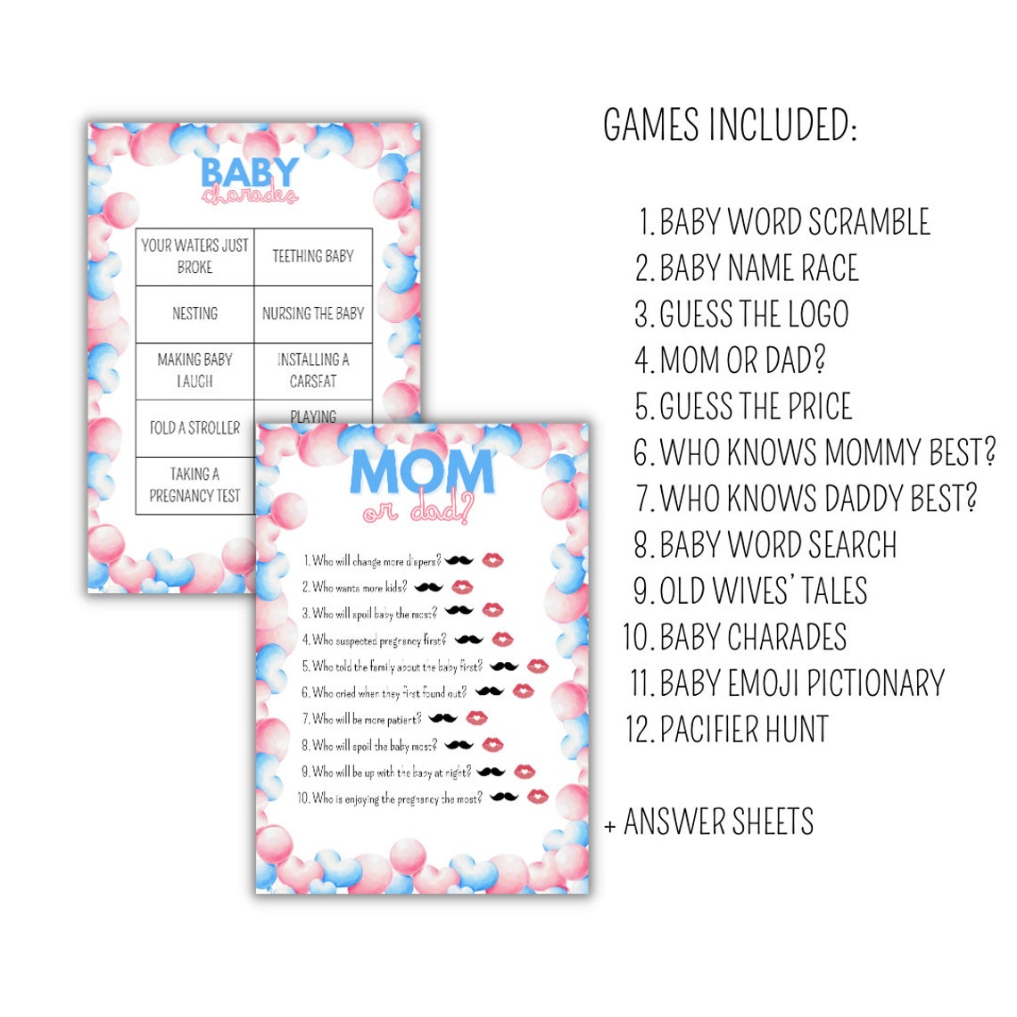 Gender Reveal Party Games Ready to Print, Gender Reveal Activities for Guests, Gender Reveal ...