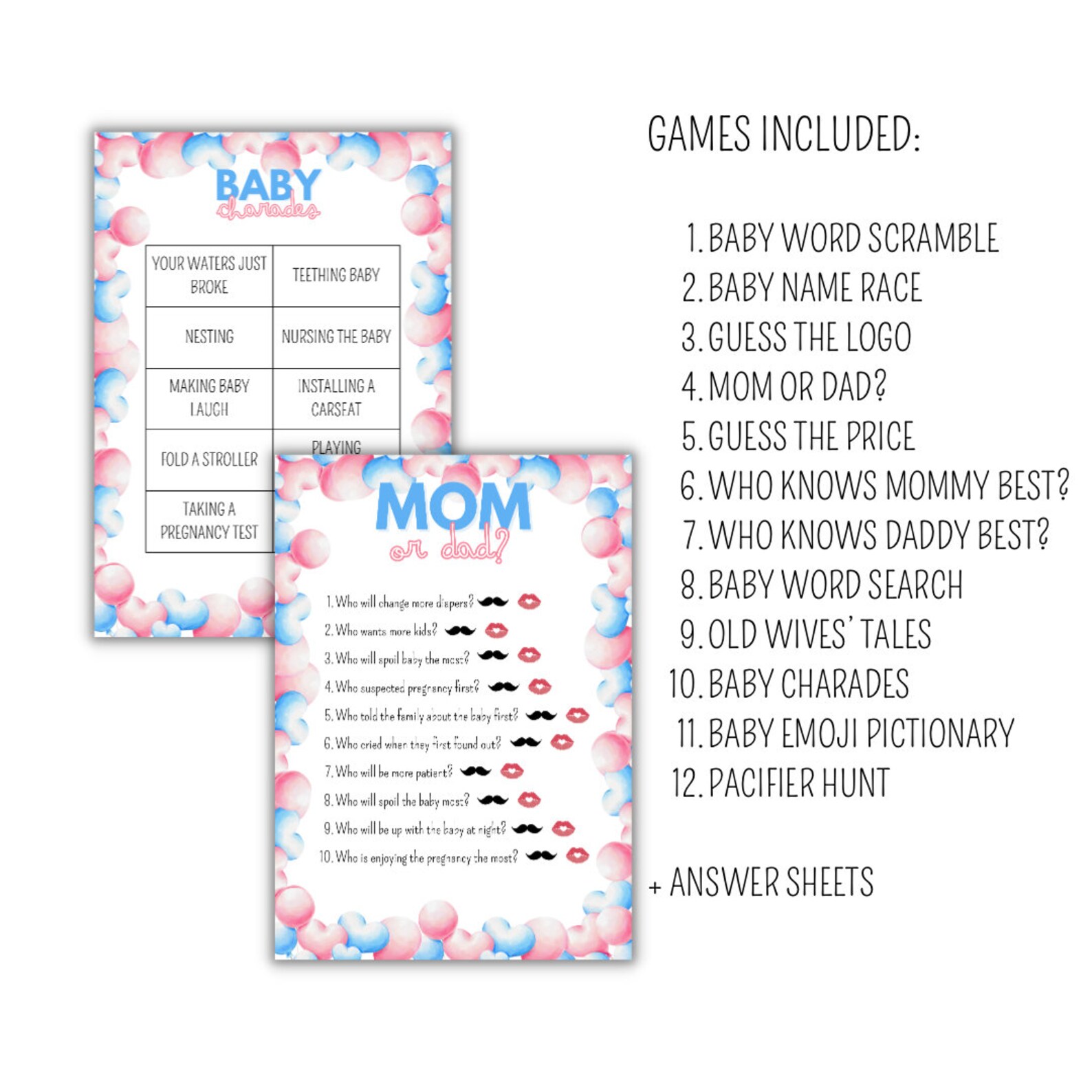 Gender Reveal Party Games Ready to Print, Gender Reveal Activities for ...