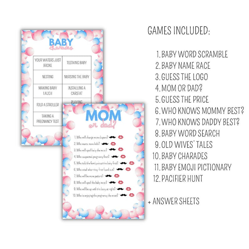Gender Reveal Party Games Ready to Print, Gender Reveal Activities for ...
