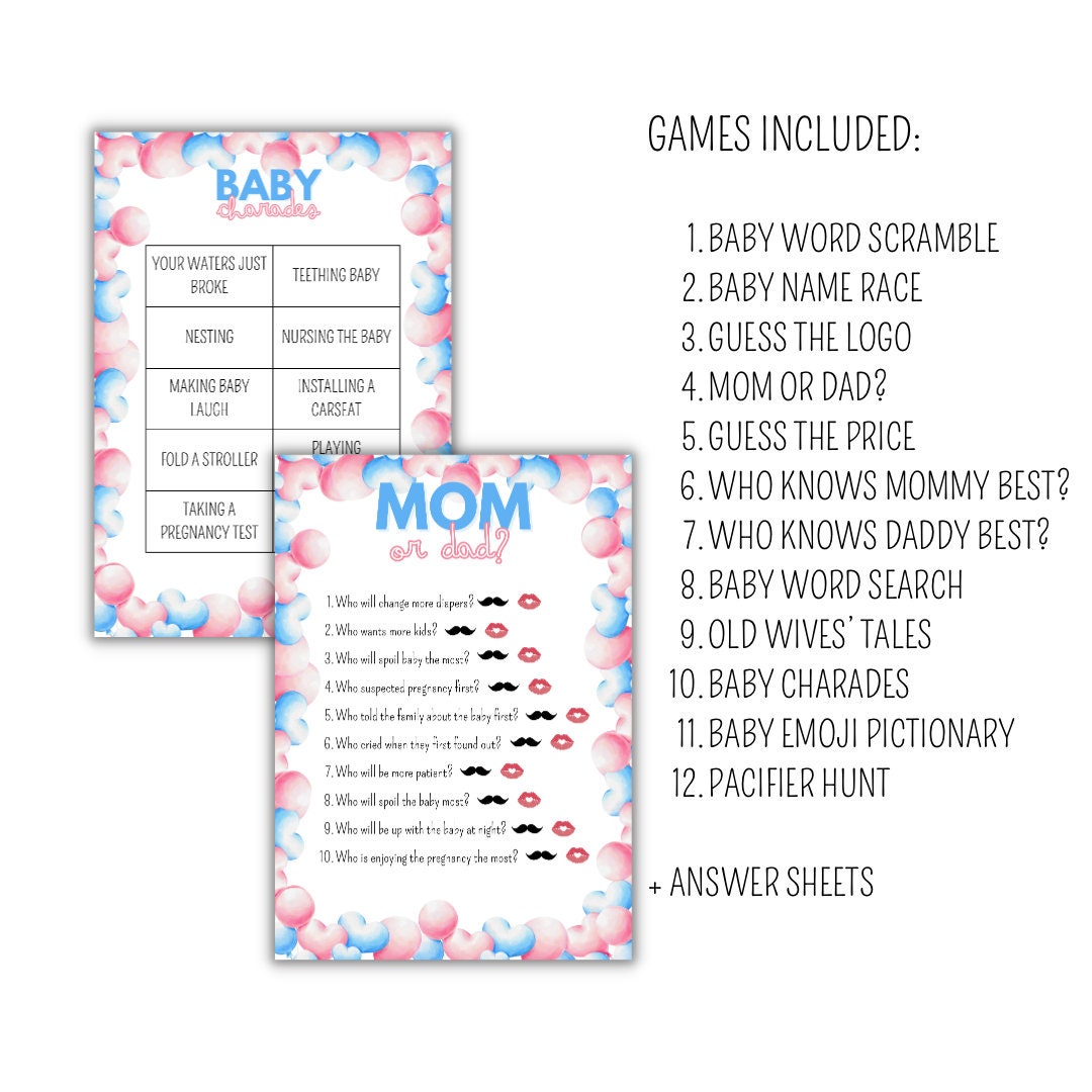 Gender Reveal Party Games Ready to Print, Gender Reveal Activities for ...