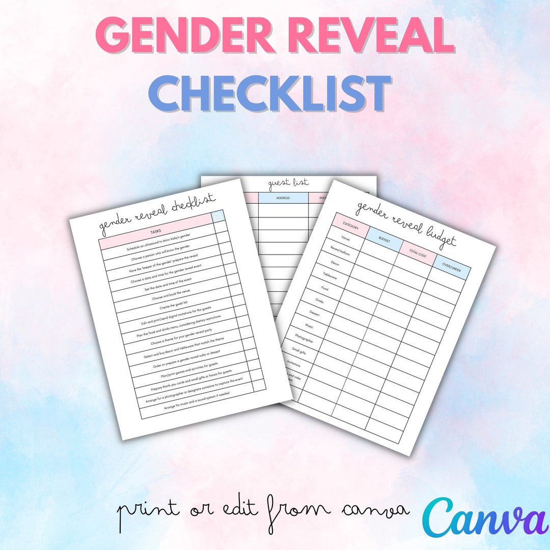 Gender Reveal Checklist - Etsy