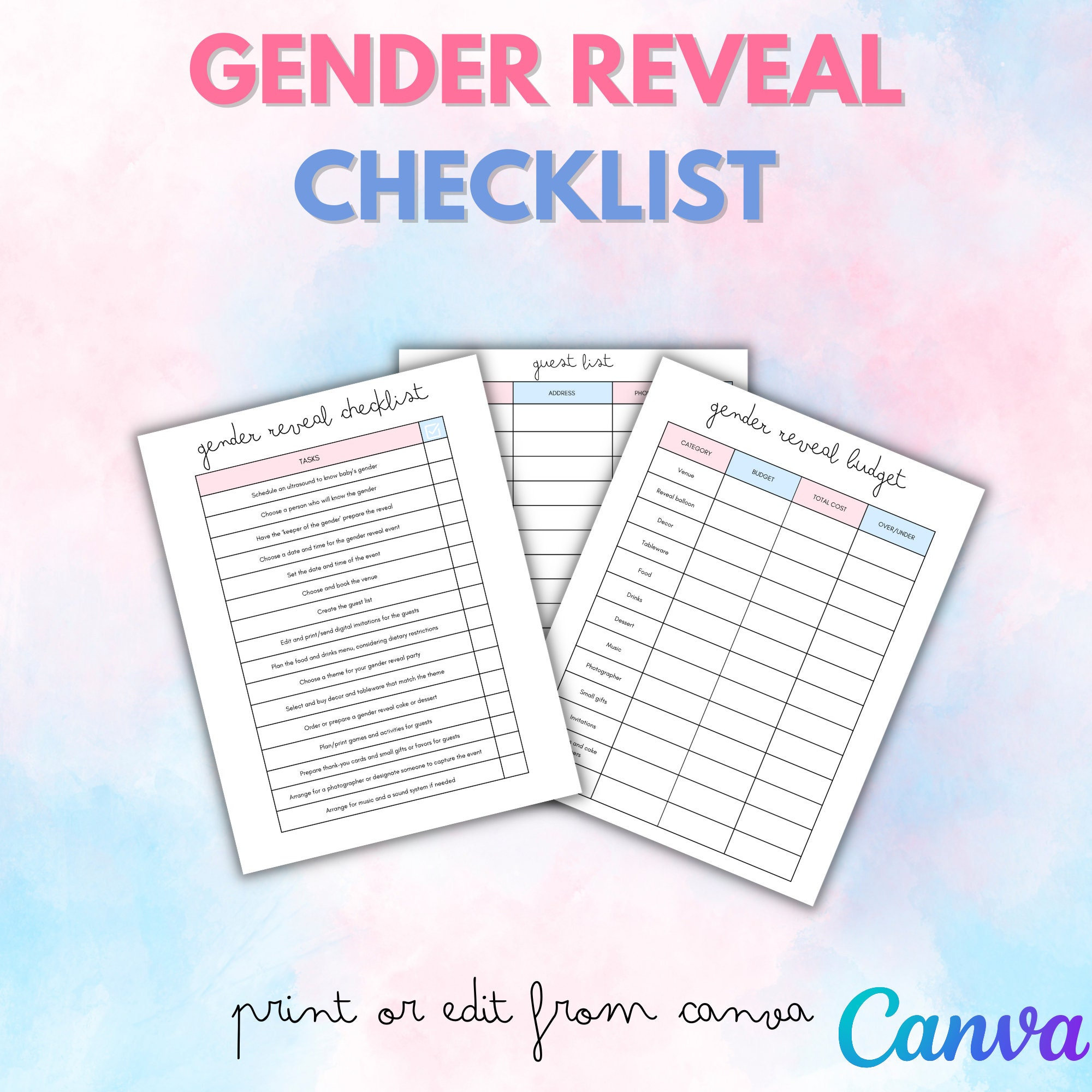Gender Reveal Checklist - Etsy