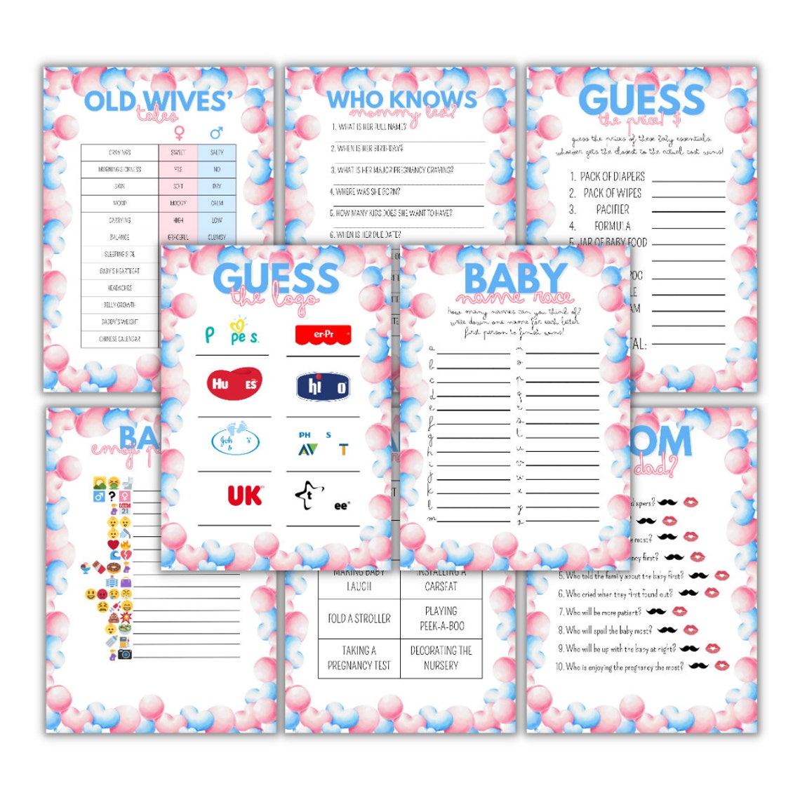 Gender Reveal Party Games Ready to Print, Gender Reveal Activities for Guests, Gender Reveal ...