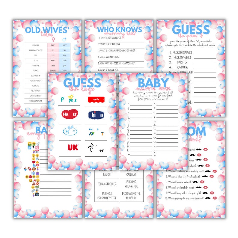 Gender Reveal Party Games Ready to Print, Gender Reveal Activities for ...