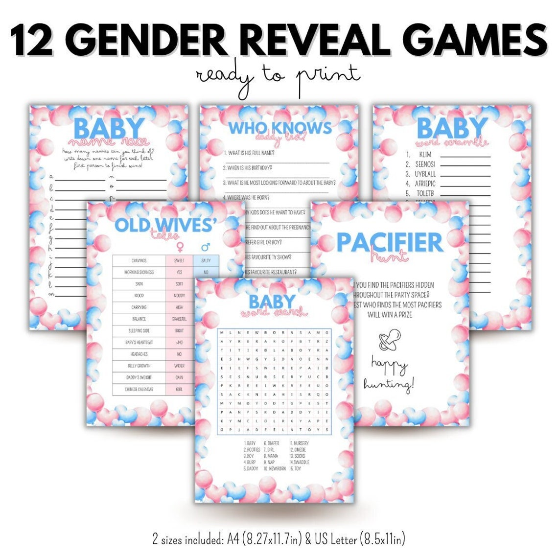Gender Reveal Party Games Ready to Print, Gender Reveal Activities for ...