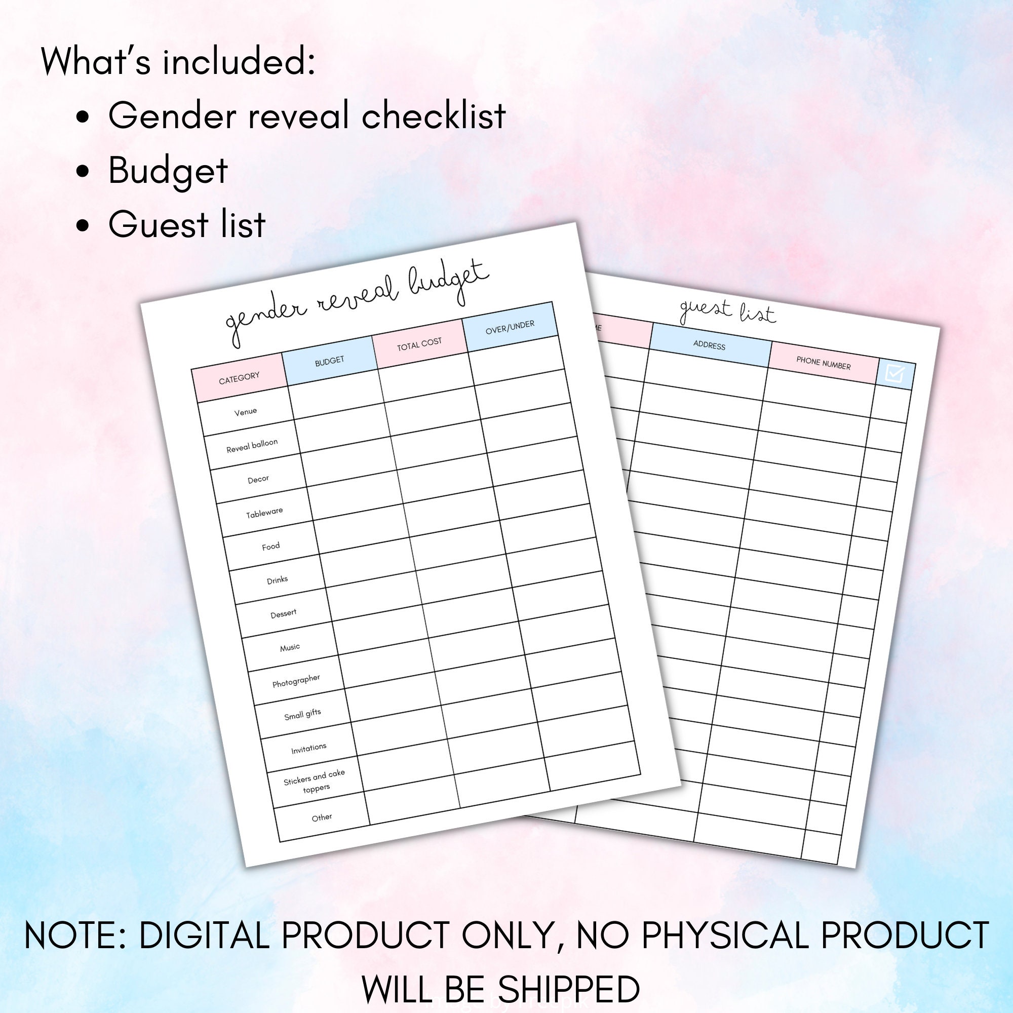Gender Reveal Checklist - Etsy