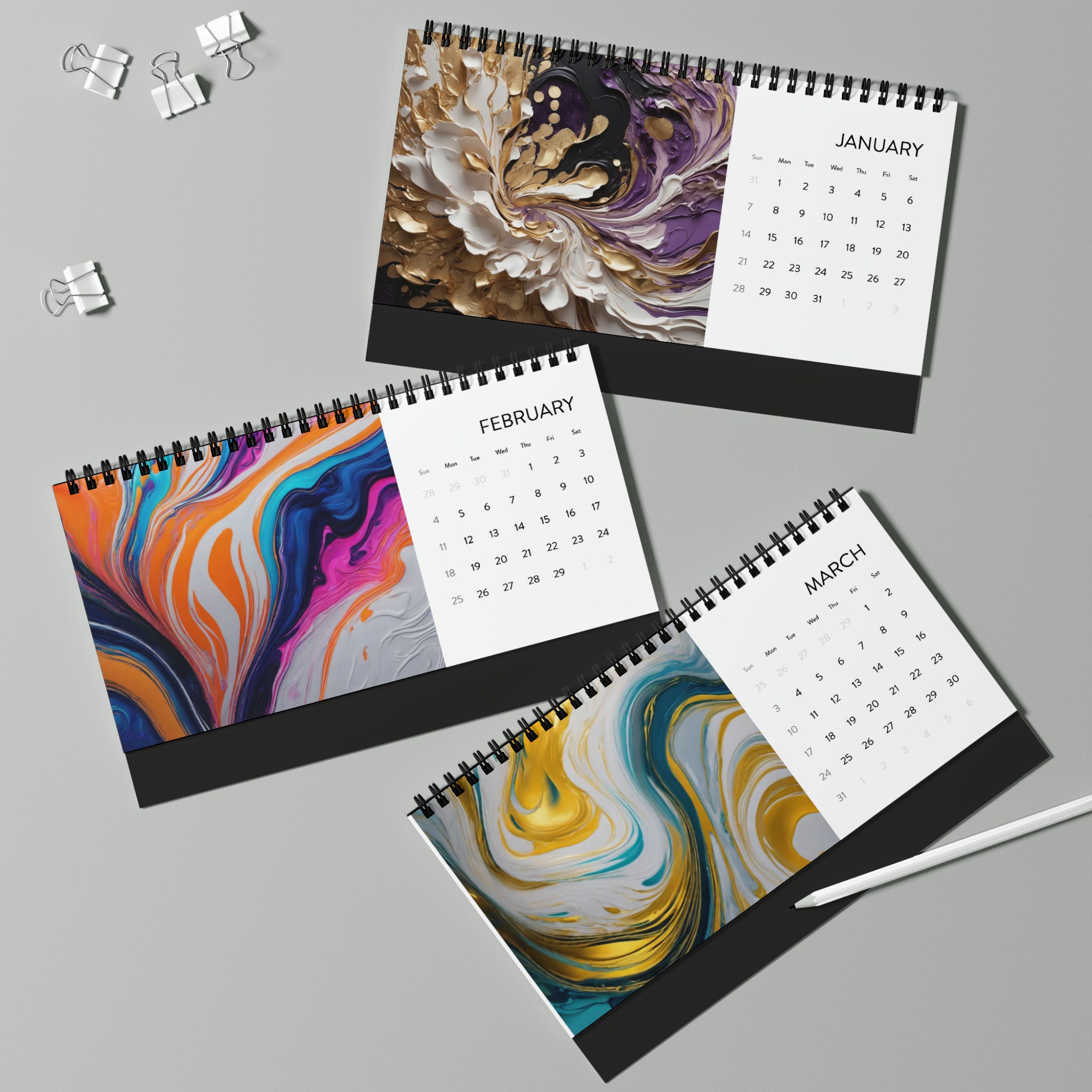 AI Generated Art Desktop Calendar 2024 Grid - Etsy