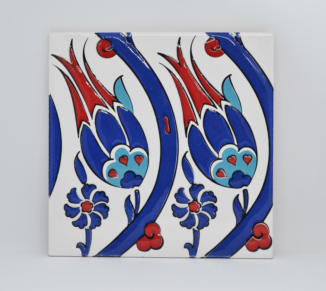 3D Relief Handmade Turkish Iznik Wall Tile Floral Tulip Design Ottoman ...