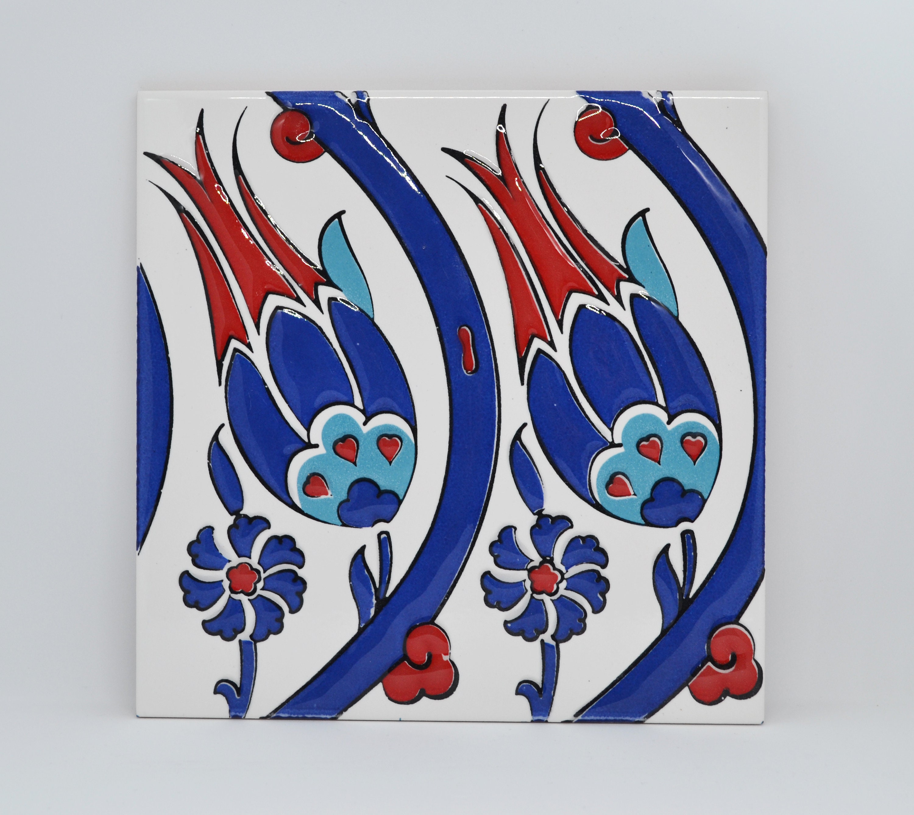 3D Relief Handmade Turkish Iznik Wall Tile Floral Tulip Design Ottoman ...