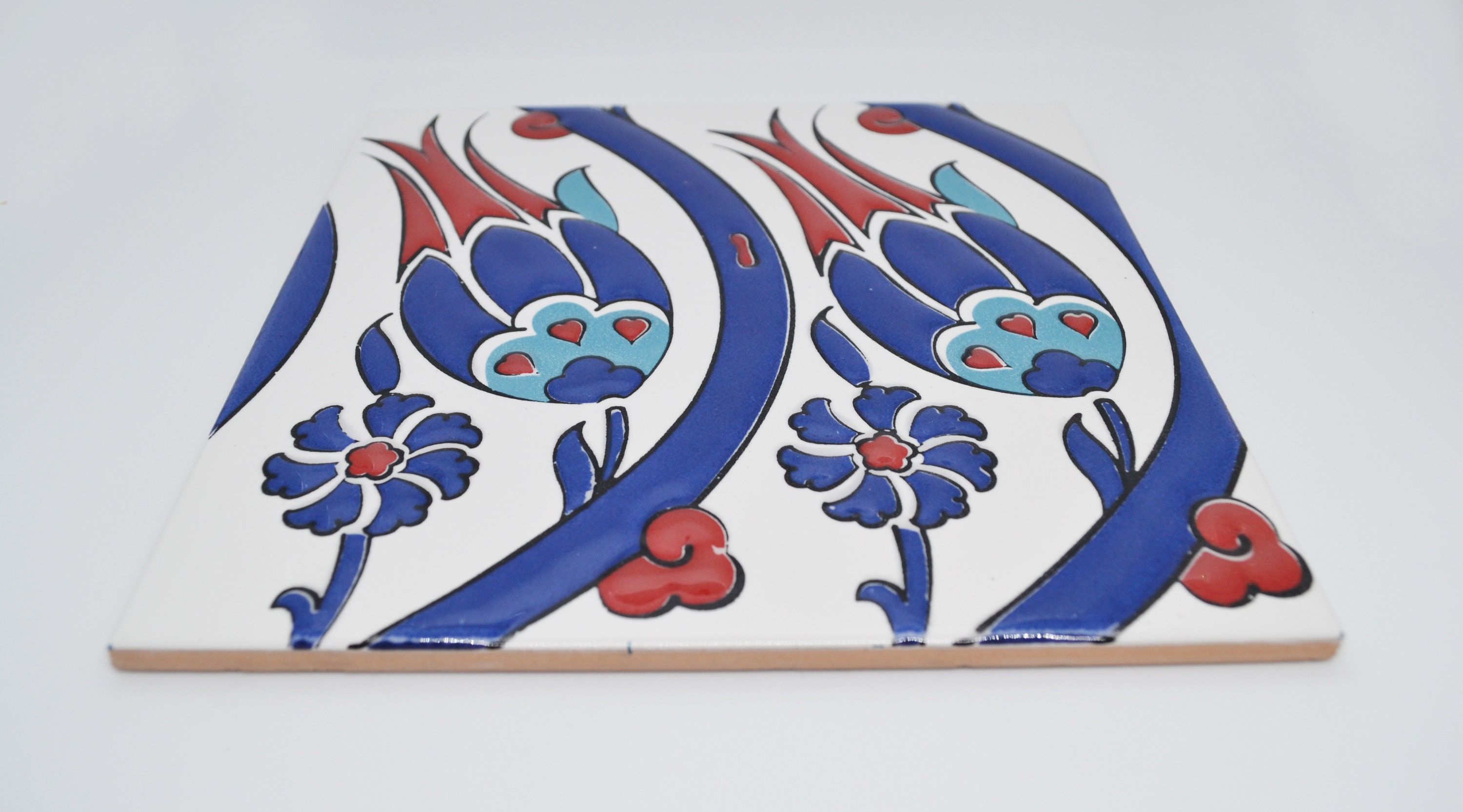 3D Relief Handmade Turkish Iznik Wall Tile Floral Tulip Design Ottoman ...