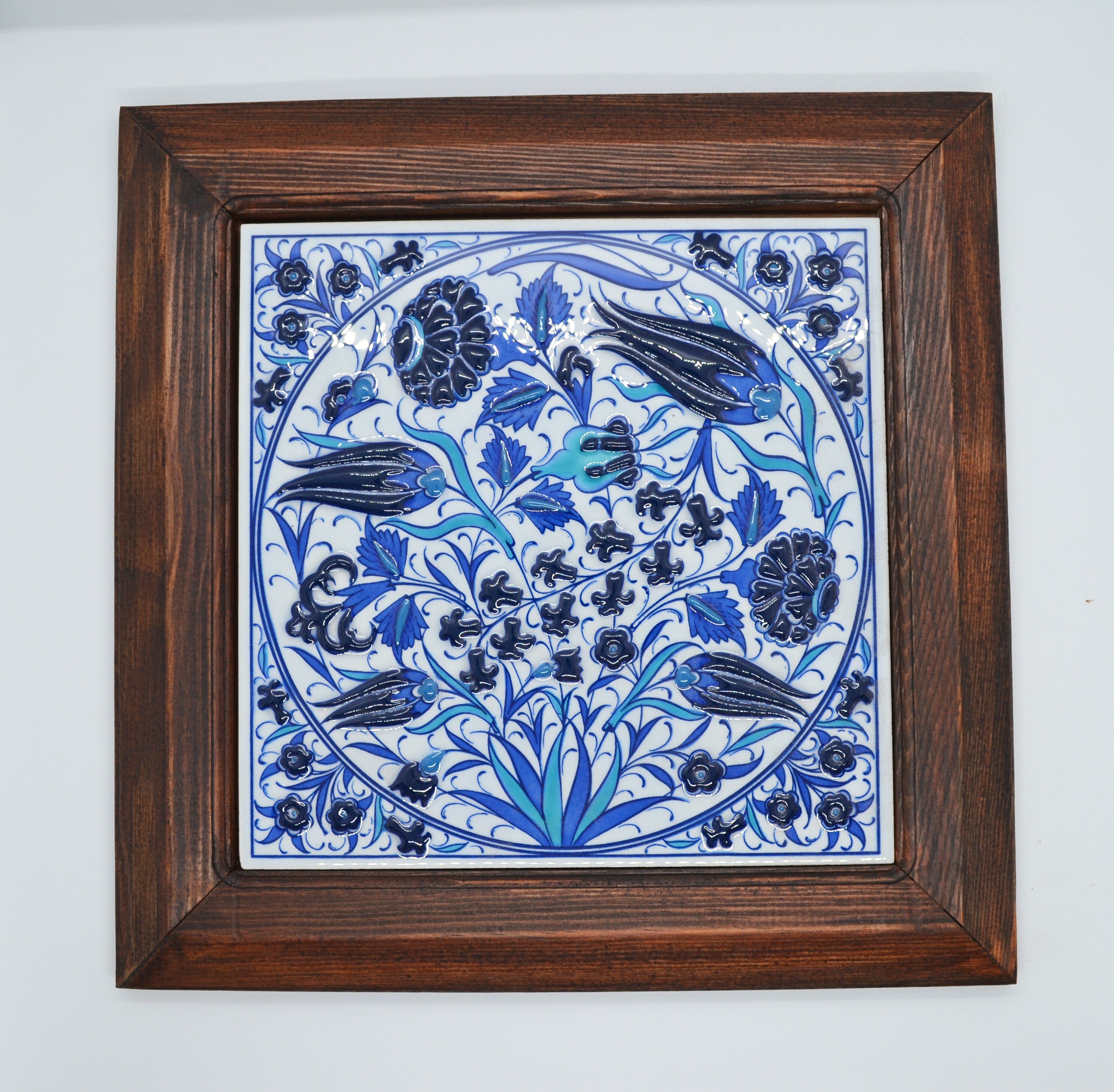 Hand Painted 3D Relief Blue Floral Tulip Iznik Ceramic Tile - Etsy