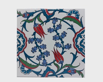 Handmade Turkish Iznik Ceramic Bathroom Kitchen Wall Tile Floral Tulip ...