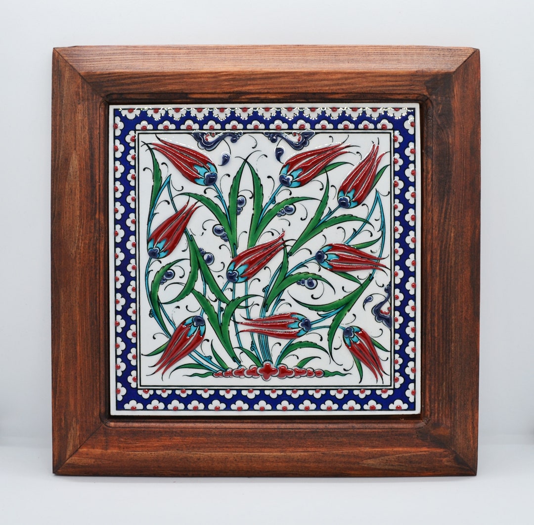 Hand Painted Tile Using Ancient Iznik Technique - Tulip 3D Relief ...