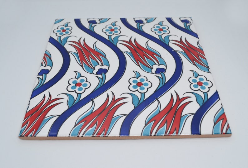 4 X Handmade Turkish Iznik Ceramic Wall Tile Floral Tulip Design ...