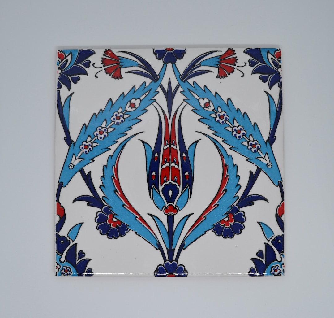 Handmade Turkish Iznik Ceramic Bathroom Kitchen Wall Tile Floral Tulip ...