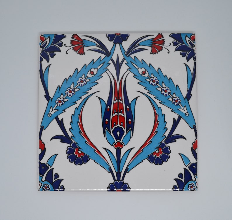 Handmade Turkish Iznik Ceramic Bathroom Kitchen Wall Tile Floral Tulip ...
