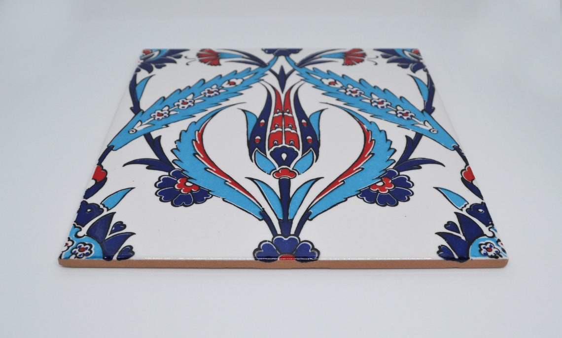 Handmade Turkish Iznik Ceramic Bathroom Kitchen Wall Tile Floral Tulip ...
