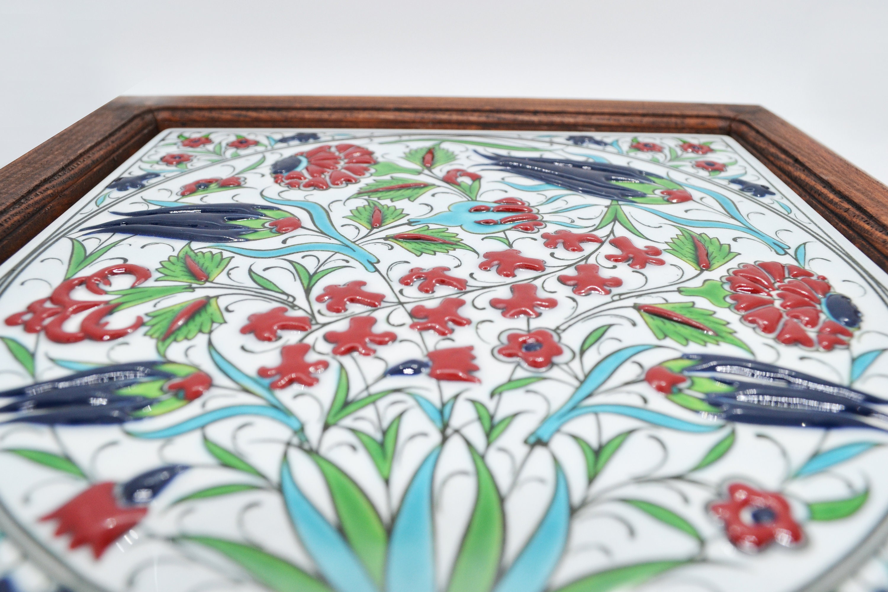 Hand Painted 3D Relief Floral Tulip Iznik Ceramic Tile Art Framed ...