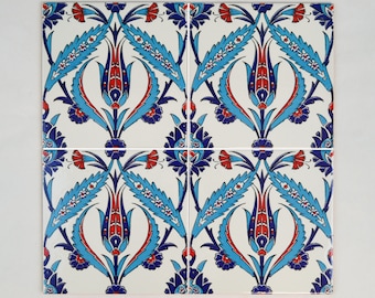 Handmade Turkish Iznik Ceramic Bathroom Kitchen Wall Tile Floral Tulip ...