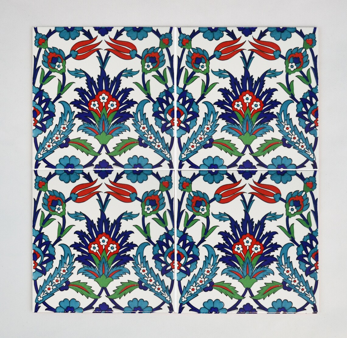 4 X Handmade Floral Design Turkish Iznik Ceramic Wall Tile Ottoman Cini ...
