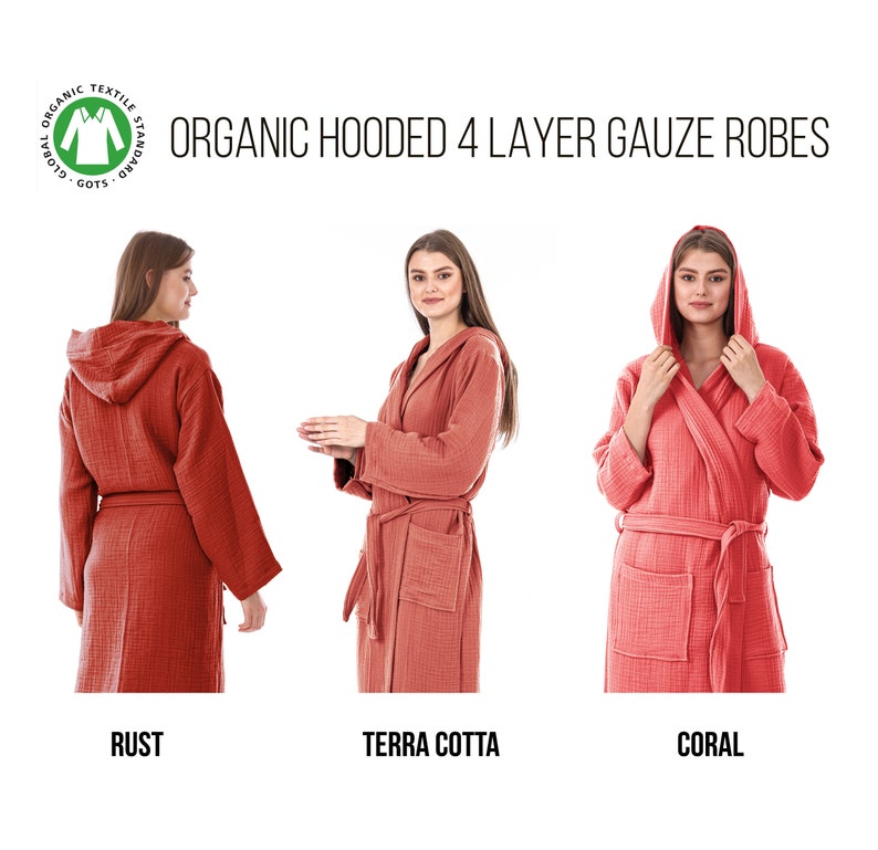 Organic Turkish Cotton Muslin Robe: Unisex 4-layer Gauze Hooded ...