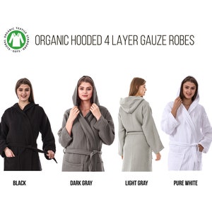 Organic Turkish Cotton Muslin Robe: Unisex 4-layer Gauze Hooded ...
