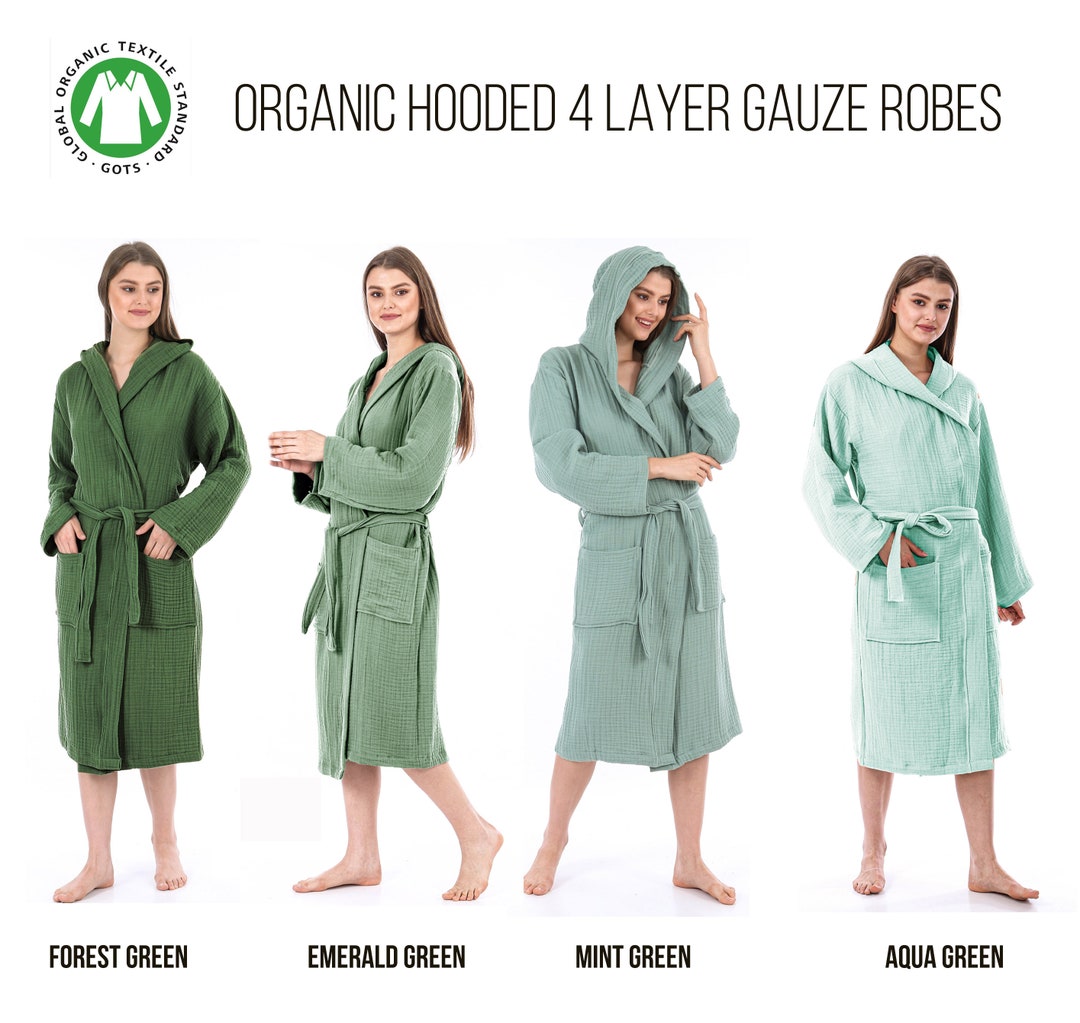Unisex Organic 4 Layer Gauze Hooded Robe, Cotton Muslin Robe, Gauze ...