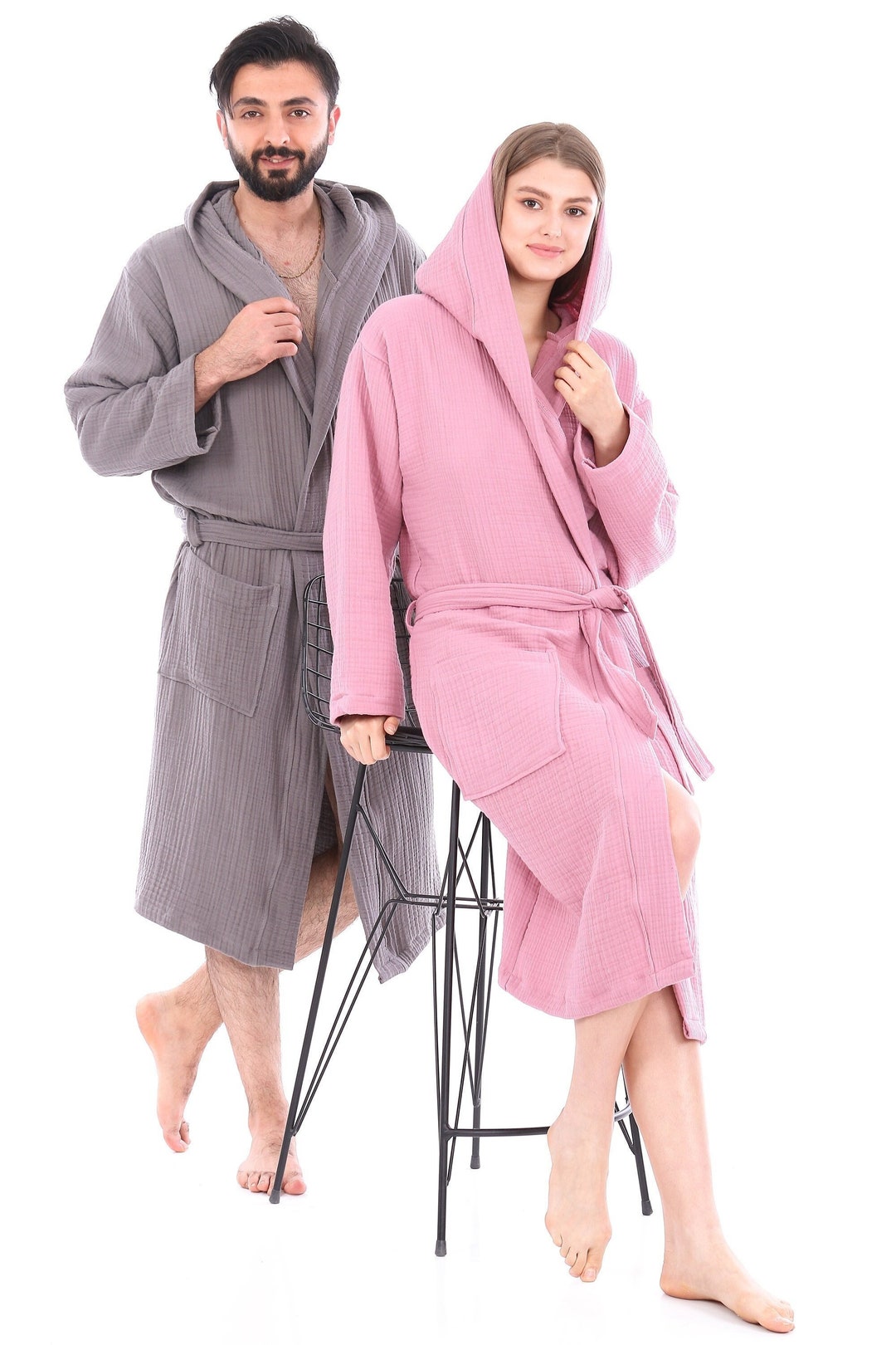Unisex Cotton Couple Robe Men-women Bathrobe Cozy Dressing - Etsy