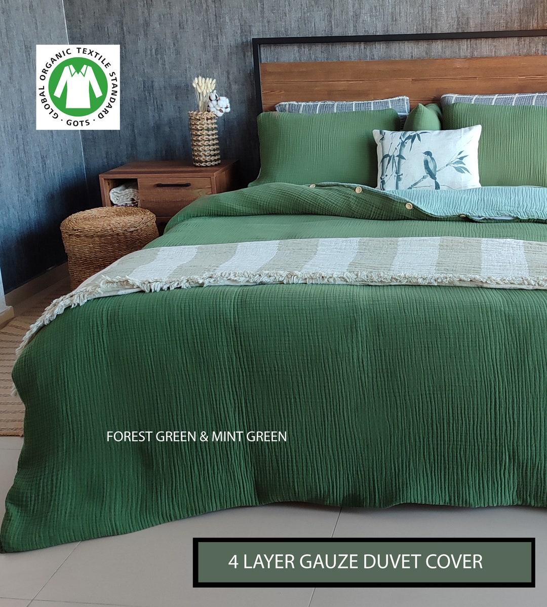 Two-sided Organic Muslin Duvet Cover Set,4 Layer Gauze Set, Duvet Cover ...
