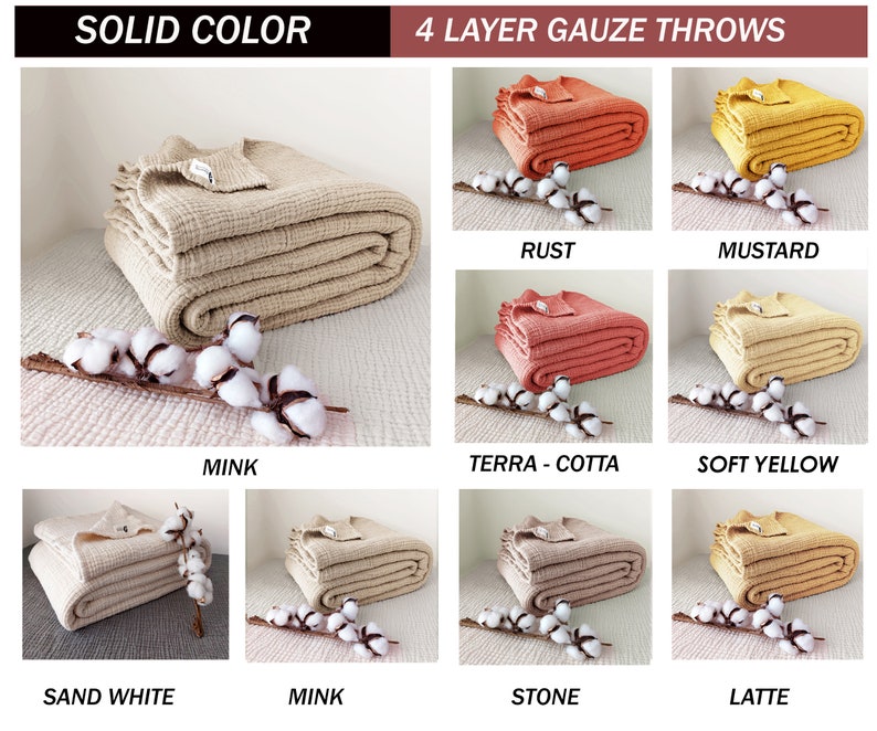 Organic Cotton Muslin Throw Blanket: Soft Earth Tones, 4-layer Gauze - Etsy