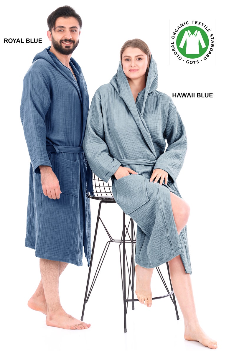 Organic Turkish Cotton Muslin Robe: Unisex 4-layer Gauze Hooded ...