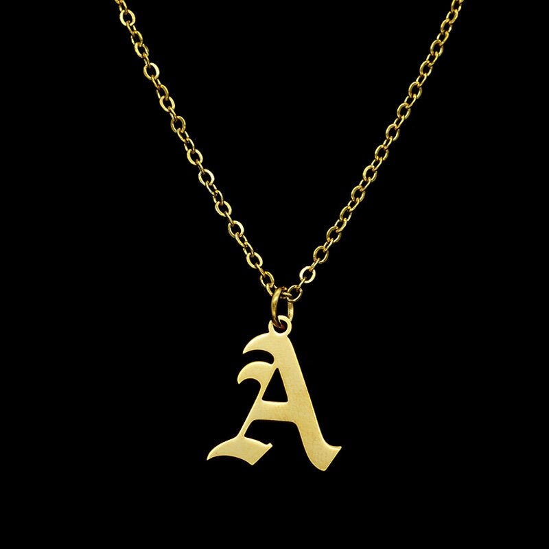 Personalized Old English Initial Necklace, Gothic Letter Necklace ...