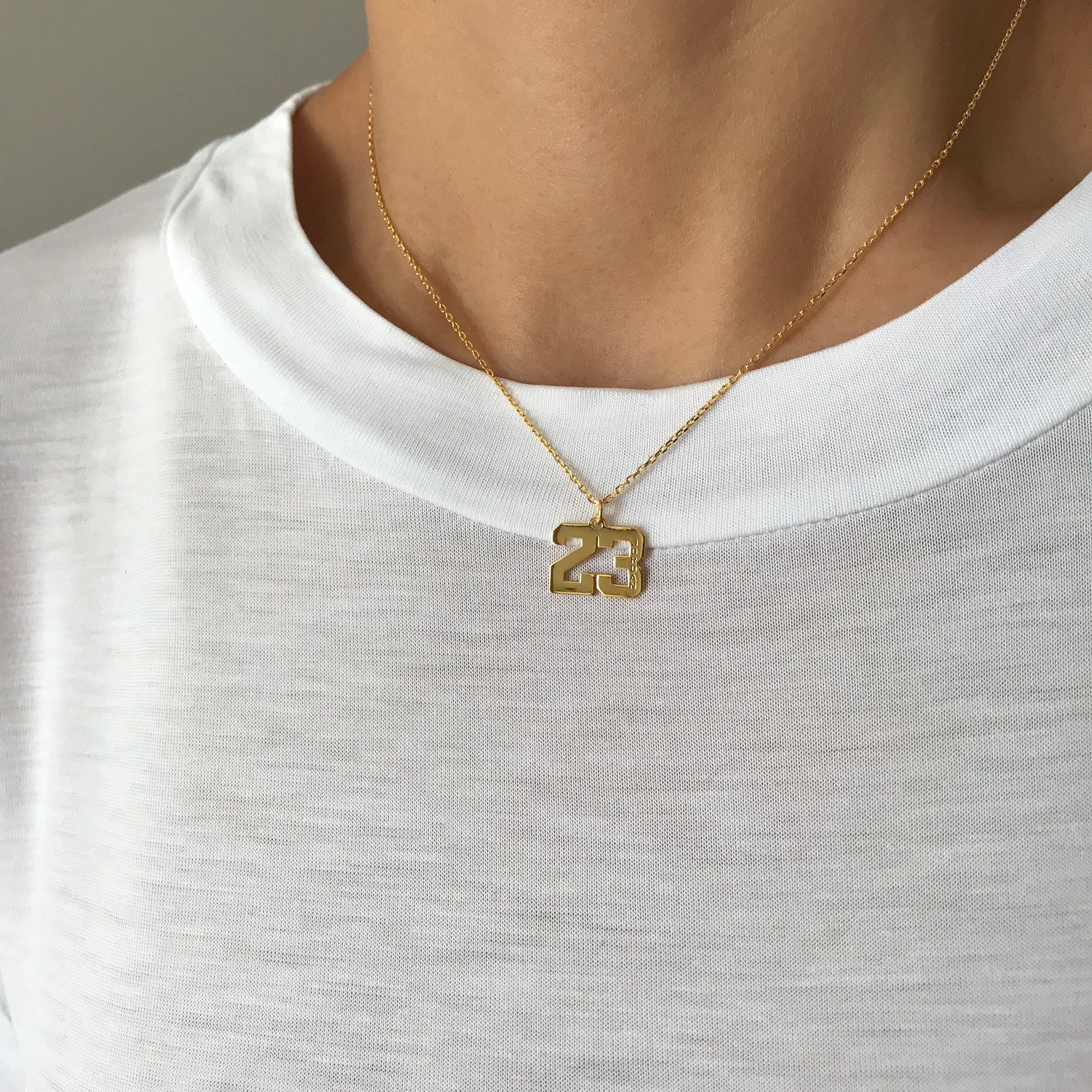 14K Gold Number Necklace, Necklace for Teams, Basketball Pendant ...