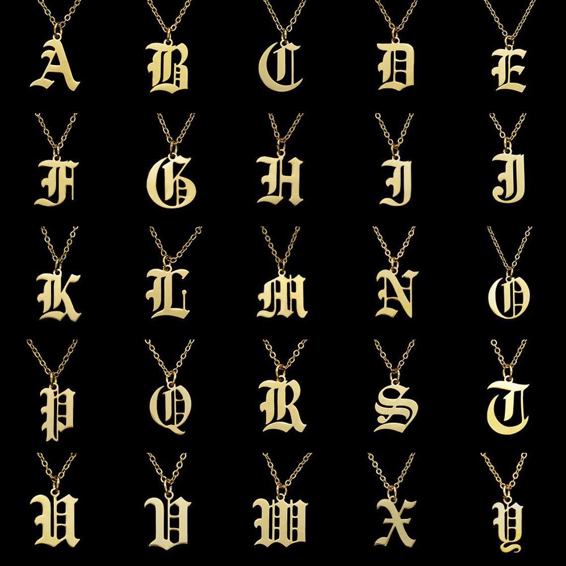 Personalized Old English Initial Necklace, Gothic Letter Necklace ...