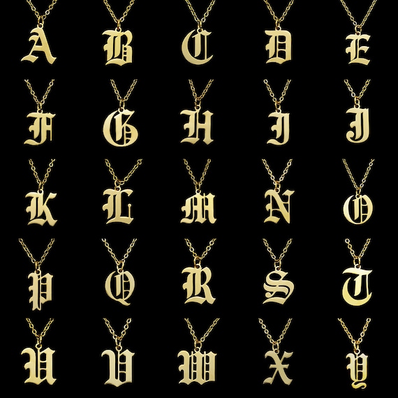 Personalized Old English Initial Necklace Gothic Letter - Etsy