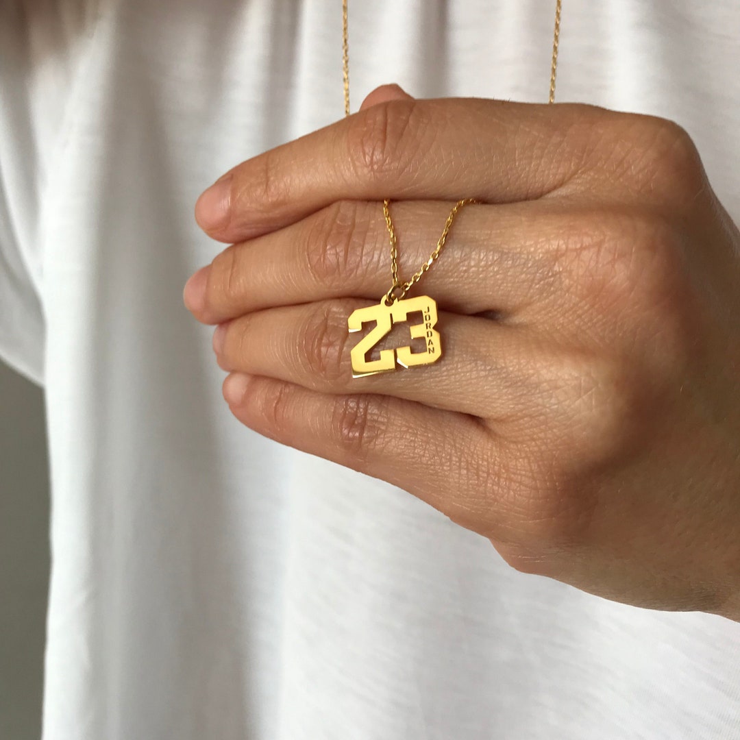 14K Gold Number Necklace, Necklace for Teams, Basketball Pendant ...
