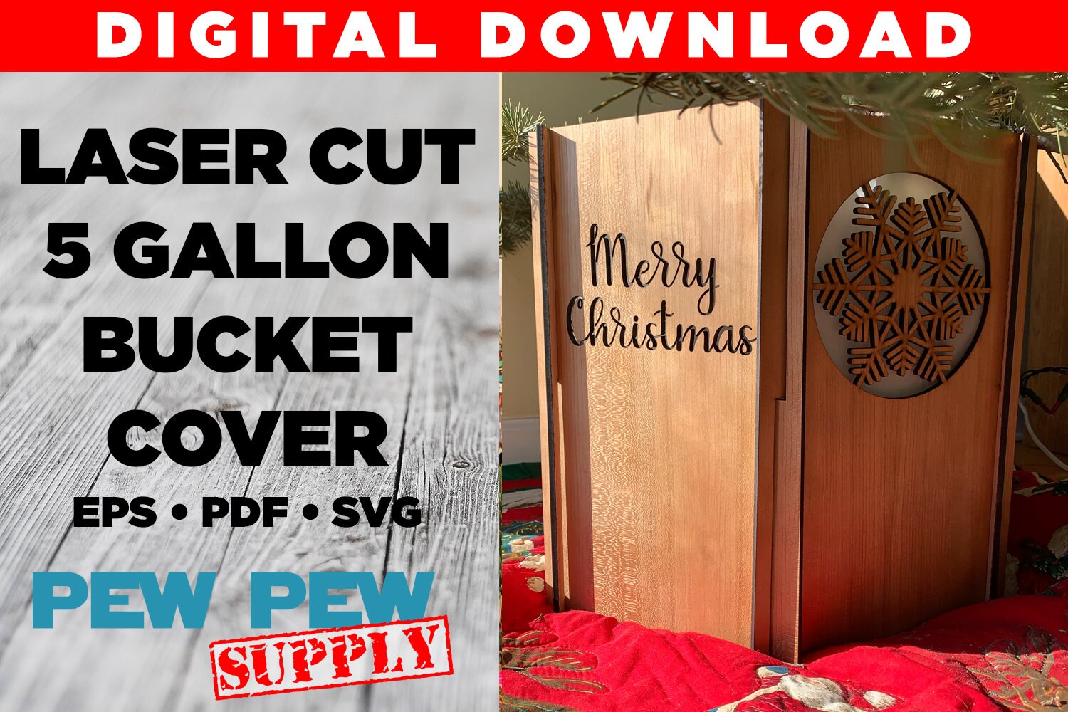 Christmas Tree Stand Box Cut File, Christmas Tree Bucket Stand, Bucket ...