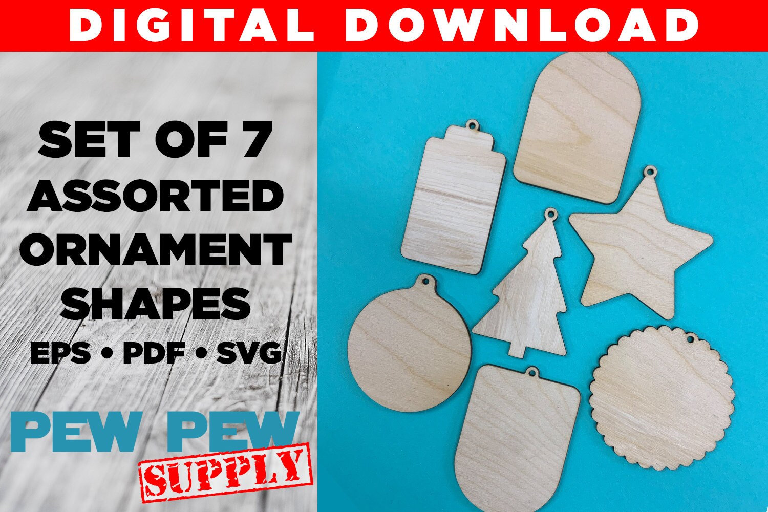 Set of 7 Assorted Ornament Shapes File, SVG Laser Cutter File, Plain ...