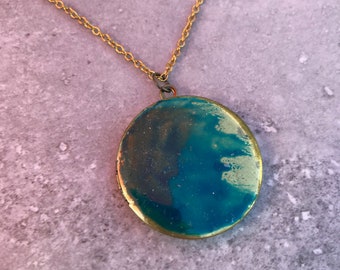Vintage 4 Picture Locket Necklace, Turquoise and Gold - Etsy