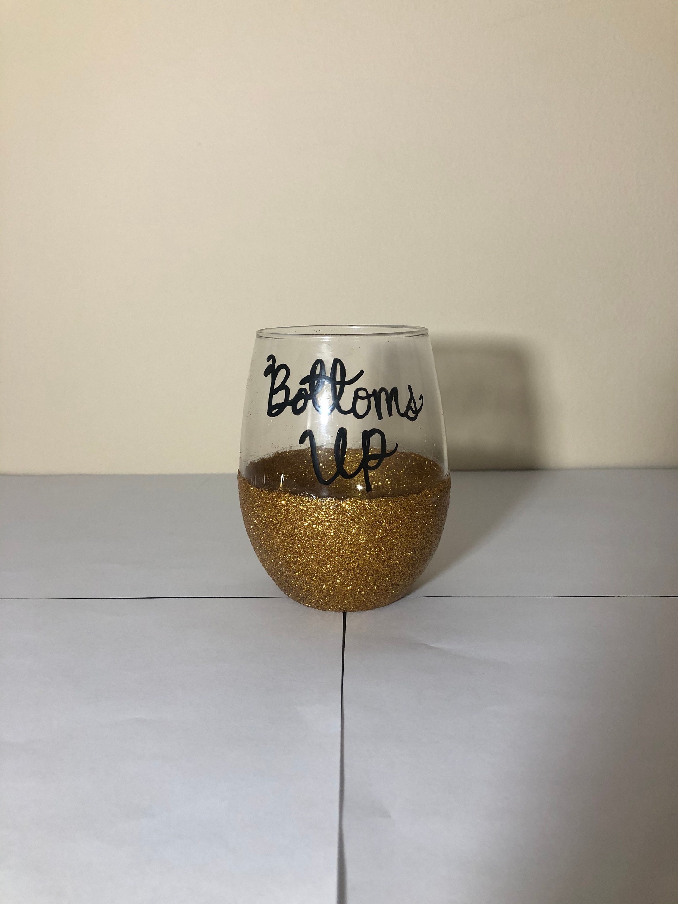 Gold Glitter Wine Glass Etsy