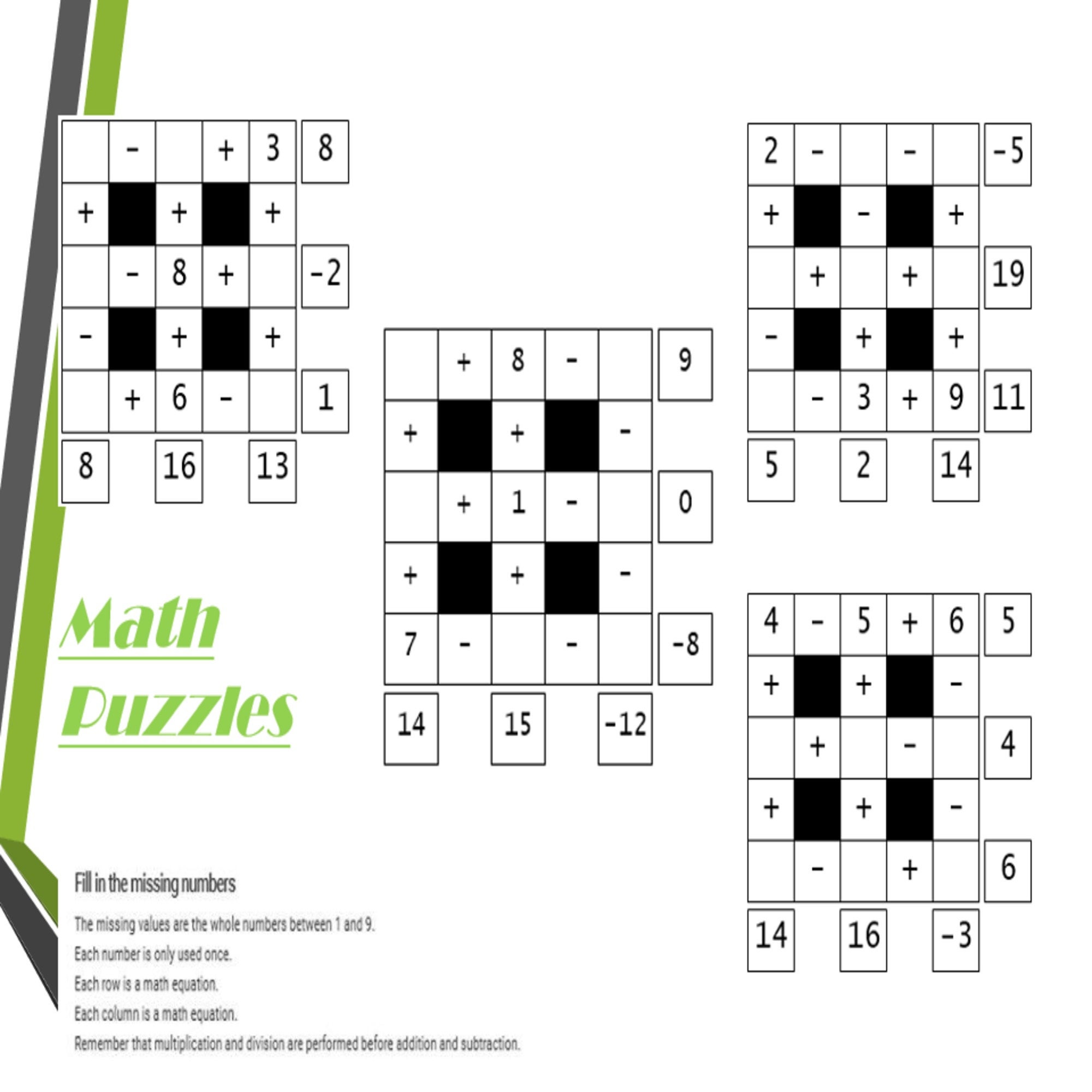 Printable Math Puzzles For Kids Adults And Math Enthusiasts Etsy
