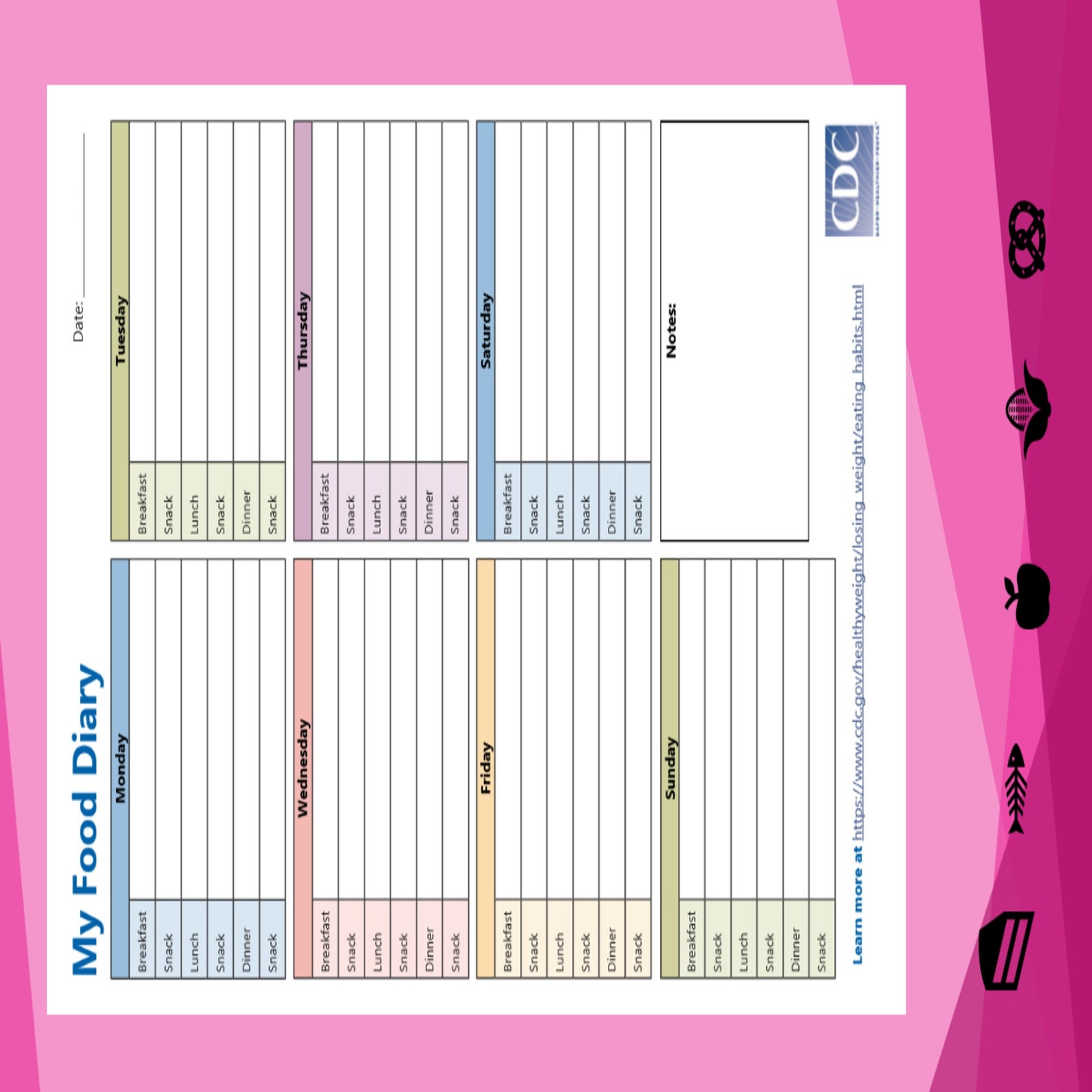 Printable Weekly Food Diary PDF File - Etsy